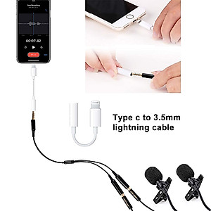 PoP voice 16 Feet Dual-Head Lavalier Microphone with TRRS Y Splitter