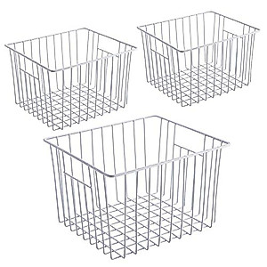 iPEGTOP Deep Refrigerator Freezer Baskets, Large Household Wire Storage Basket Bins Organizer with Handles for Kitchen, Pantry, Freezer, Cabinet, Closets, Pearl White, Set of 3