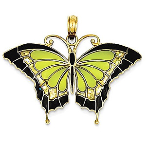 IceCarats 14K Yellow Gold Green Butterly Necklace Charm Pendant 25mm x 31mm Only