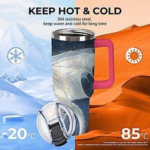 White Dragon Soaring Moon Moonlight 40oz Water Bottle Double Wall Insulated Tumbler with Handle Leakproof Travel Mug Light Rose Red-style