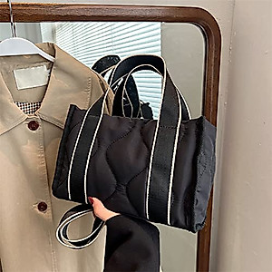 AZURAOKEY Puffer Tote Bag for Women, Fashion Crossbody Bags Cotton Padded Shoulder Crossbody Bag Quilted Hit Color Portable Zipper Autumn Winter Purse for Office Travel-Black