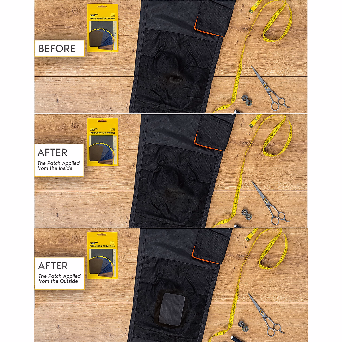 ZEFFFKA Premium Quality Fabric Iron-on Patches Inside & Outside Strongest Glue 100% Cotton Deep Blue Khaki Gray Brown Repair Decorating Kit 12 Pieces Size 3" by 4-1/4" (7.5 cm x 10.5 cm)