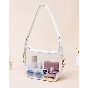Vorspack Clear Bag Stadium Approved - Clear Purse for Women Clear Crossbody Bag with Adjustable Strap for Sports Events Concerts College - White