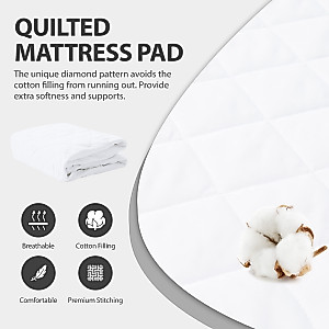 King Size Quilted Fitted Mattress Pad, Waterproof Breathable Soft Mattress Protector, Deep Pocket Fitted Style Bed Cover, Vinyl-Free