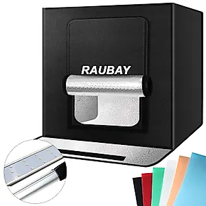 【Upgraded LED】 RAUBAY Photo Studio Light Box,20"x20" Portable Lightbox Shooting Tent for Product Photography, with Dimmable LED Lights and 6 PVC Backdrops