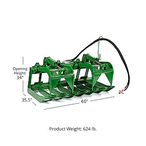 Titan Attachments 60in Root Grapple Bucket Attachment Fits John Deere Loaders, Hook and Pin Connection