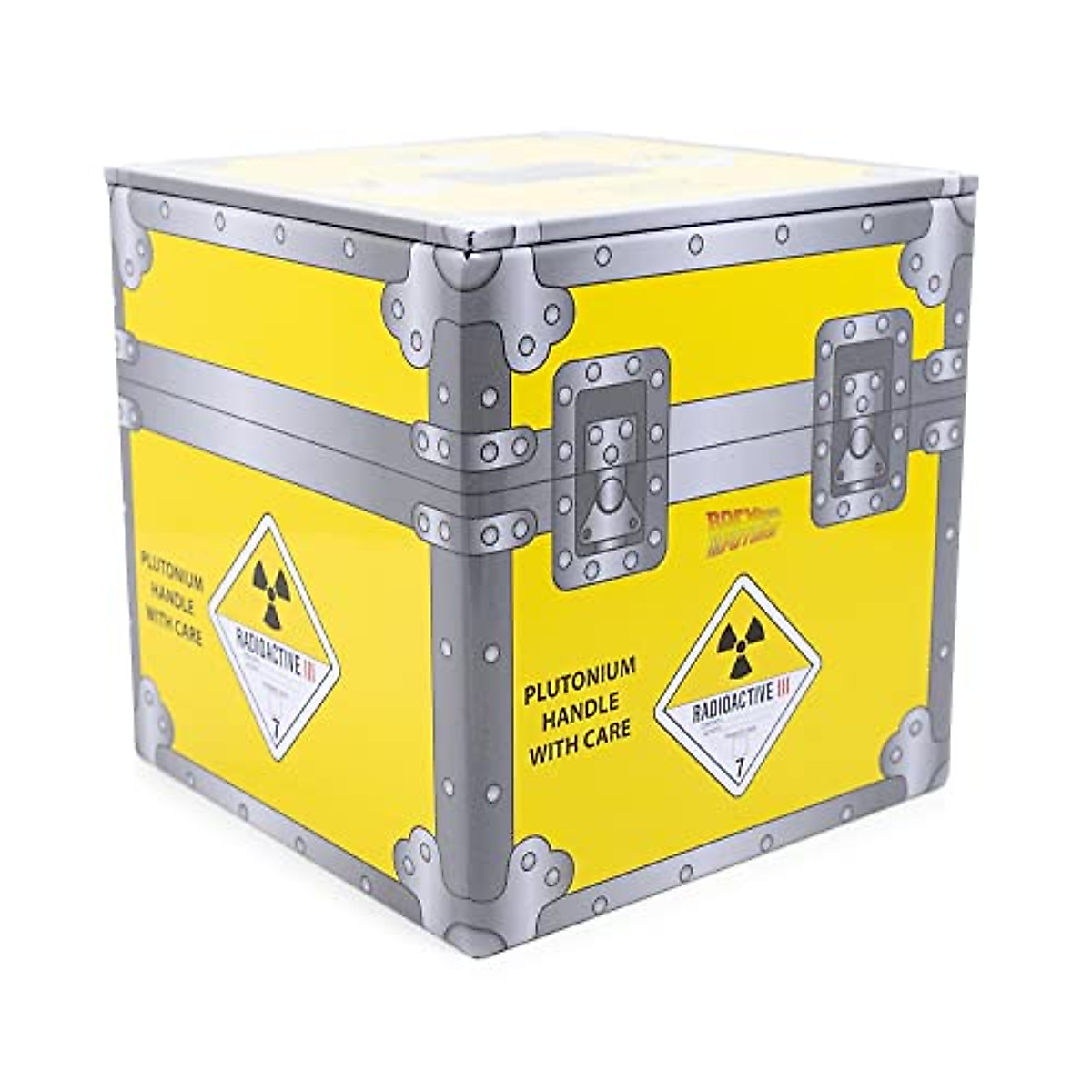Back to the Future Plutonium Crate 4-Inch Tin Storage Box Cube Organizer with Lid | Basket Container, Cubby Cube Closet Organizer, Home Decor Playroom Accessories | '80s Toys, Gifts And Collectibles