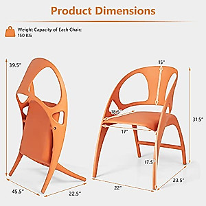 Giantex Folding Dining Chairs Set of 2, Plastic Dining Chairs with Armrest and High Backrest, 330 LBS Indoor Outdoor Modern Dining Chairs for Dining Room Kitchen, Orange