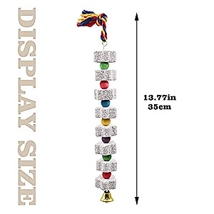 2 Pack Large Bird Chewing Toy, Parrot Beak Grinding Calcium Stone with Bells, Bird Cage Accessories, Cage Toys for Cockatiel Parakeet Parrot Budgies Rat Hamster Chinchilla Rabbit Bunny African Grey