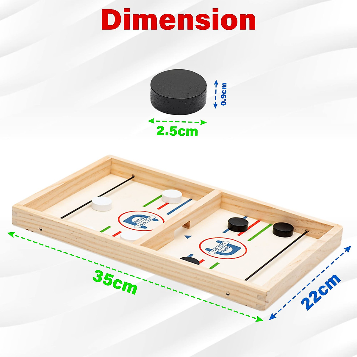 Niino 2 in 1 Fast Sling Puck and Tic Tac Toe Game Board | Tic Tac Toe Board and Family Wooden Hockey Game | String Puck | Gift for Adults & Kids Children | 20 Pucks with Storage Pouch (13 X 8 Inches)