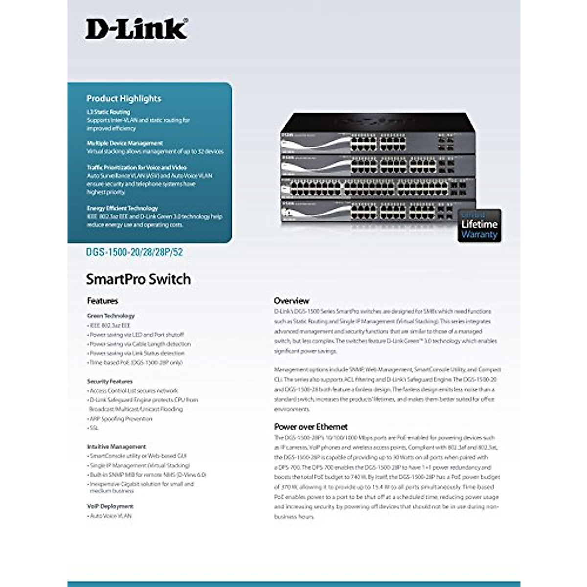 D-Link Systems, Inc. SmartPro Layer 3 Switch (DGS-1500-20)