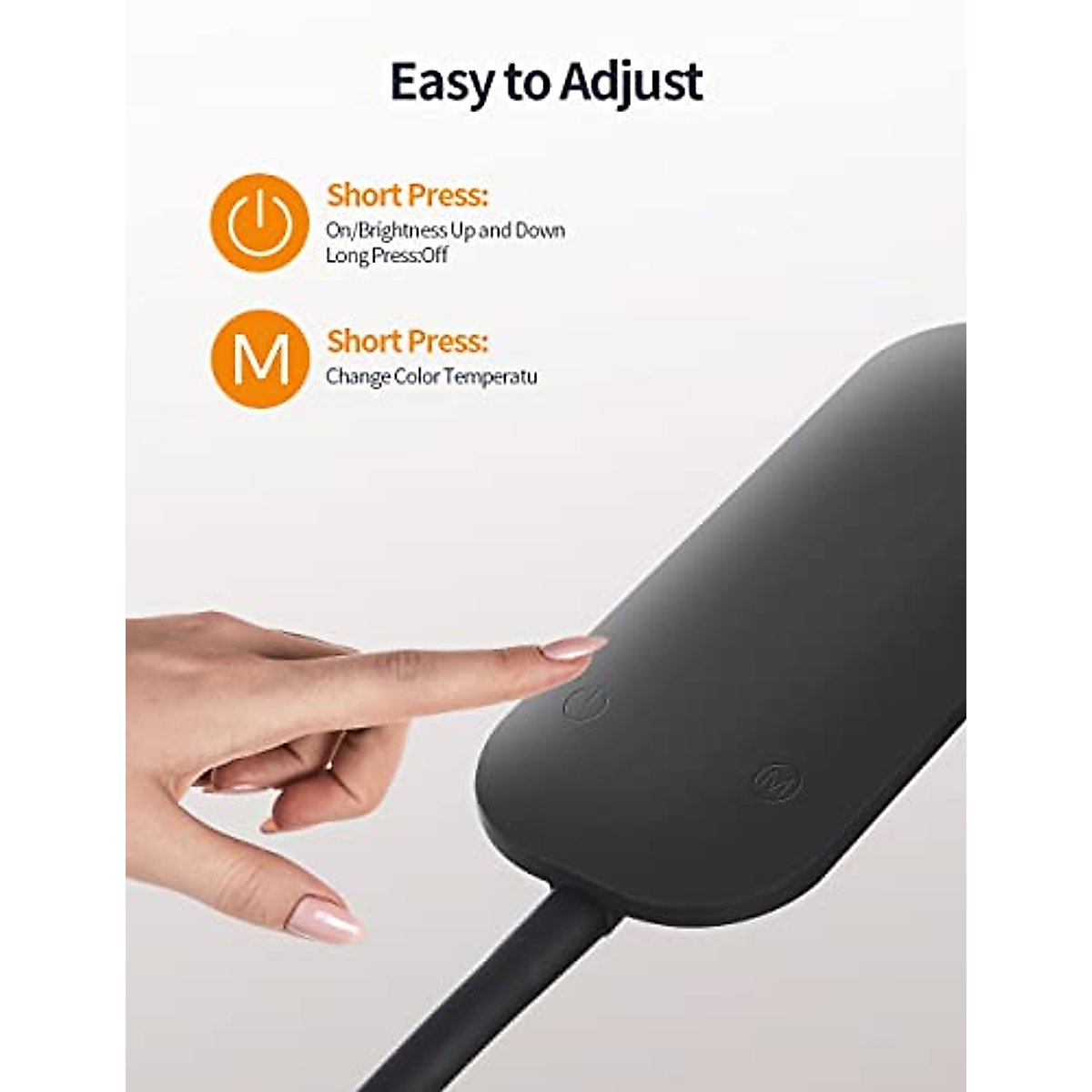 LED Floor Lamp, Standing Lamp with 5 Color Temperature/4 Brightness Levels, Modern Reading Lamp with Adjustable Gooseneck, Dimmable Touch Control Vertical Lamp for Bedroom and Living Room, Black