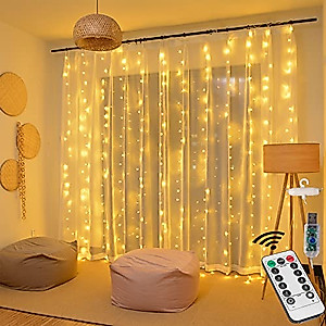 LED Fairy Curtain Lights,Remote Control Hanging Lights,Bedroom Party Wedding Decoration,Home Decor Lighting,Indoor Outdoor Christmas Halloween (300Led - Warm White)