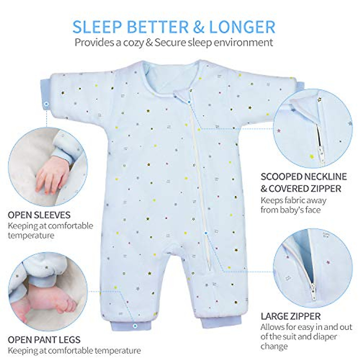 BBTKCARE Sleep Sack - Cotton Wearable Blanket，Warm Baby Pajamas for Toddler 6-9 Month-Blue