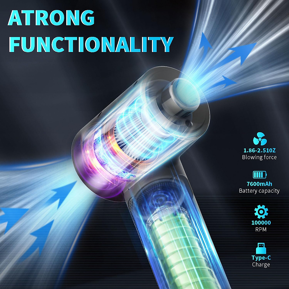 Compressed Air Duster-Vacuum Keyboard Cleaner-Air Blower 3-in-1-100000RPM-Electric Air Dusters-Replace Compressed Air Cans for PC,Computer Keyboard,Car Dusterpc Cleaning