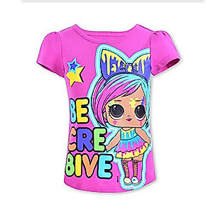L.O.L. Surprise! Dolls Girls’ Short Sleeve Shirt 4 Pack for Little and Big Kids – Grey/Pink/Red/Blue