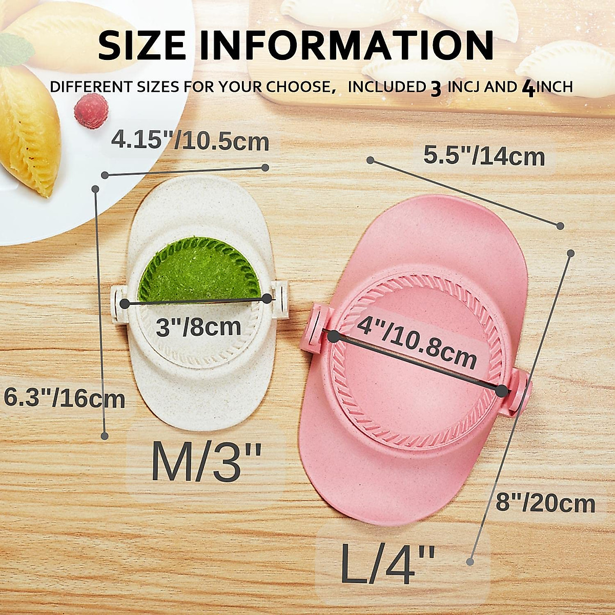 MUMSUNG Empanadas Press Maker, Dumpling Maker Mold Set With Dough Cutter, Dumpling Mold Set (L/4"+M/3")