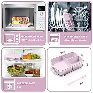 Jeopace Bento Box Adult Lunch Box,Bento Box for Adult,Lunch Containers for Adults with 3 Compartmrnts,Kids Bento Lunch Box Leakproof Microwave Safe(Flatware Included,Purple)