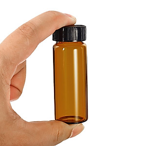 PATIKIL 30mL Reagent Media Bottle, 10 Pack Round Glass Storage Bottles Plastic Screw Cap for Lab Home, Brown