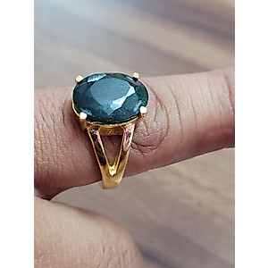 Emerald Adjustable Ring For Men And Women 7.25 CARAT Ring Gemstone Ring 14K Gold Plated Adjustable Ring Emerald Ring For Men And Women By ANTIQUESILVERJEWELRY, Green,Emerald