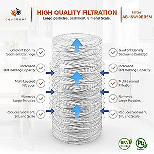 Aquaboon 5 Micron 10" x 4.5" String Wound Sediment Water Filter Cartridge | Whole House Sediment Filtration | Compatible with 84637, WPX5BB97P, PC10, 355214-45, 355215-45, WP10BB97P WP5BB97P 6-Pack