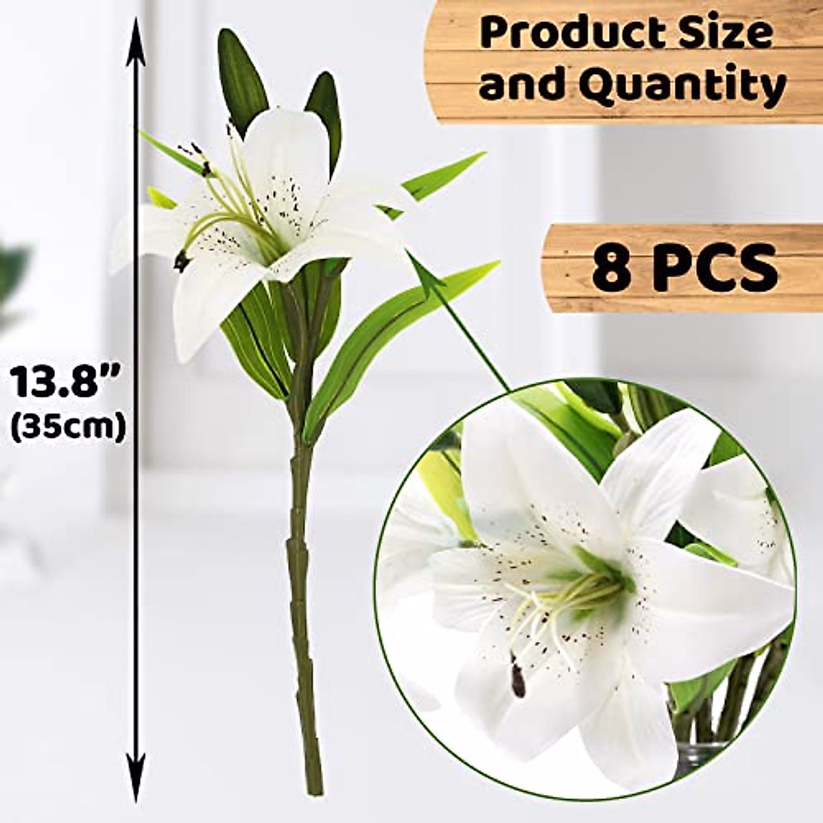 Hananona 8 Pcs Artificial Tiger Lily Real Touch Lily Easter Lily Fake Flowers for Wedding Home Party Easter Decoration Plastic Lily Faux Flowers (White, 8)