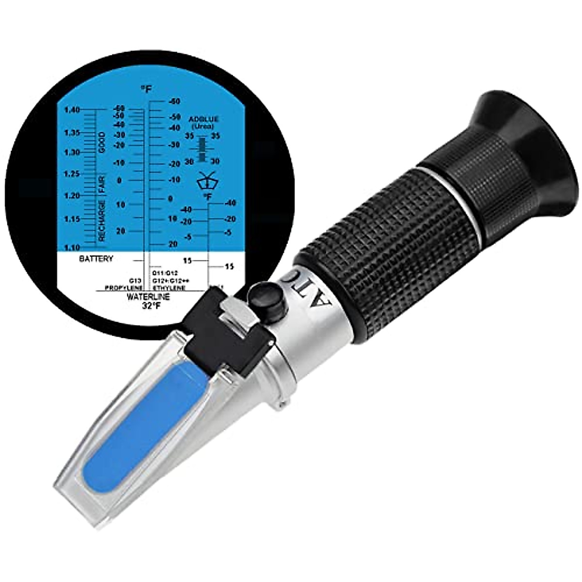 TRZ 4-in-1 Refractometer Ethylene Glycol, Propylene Glycol in Automotive antifreeze Fluids(G11,G12, G13) freezing temperature and concentration, automotive and industrial battery Fluid, DEF