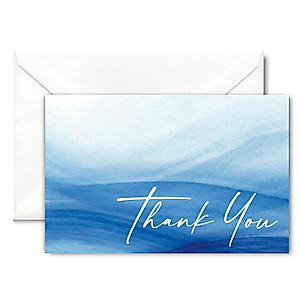 50 Pcs Thank You Cards With Envelopes Premium Quality Classy Thank You Notes Cards For All Occasions, Wedding, Baby Shower, Bridal Shower, Birthday, Engagement, Funeral, Beautiful Minimalistic Design, Blue With White Letters Bulk 4x6