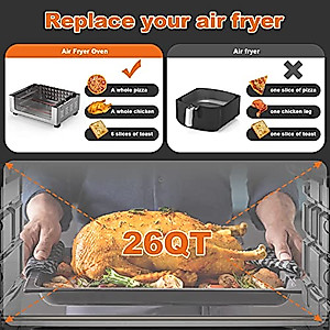 Geek Chef Air Fryer, 6 Slice 26QT/26L Air Fryer Fry Oil-Free, Extra Large Toaster Oven Combo, Air Fryer Oven, Roast, Bake, Broil, Reheat, Convection Countertop Oven, Accessories Included, Stainless Steel