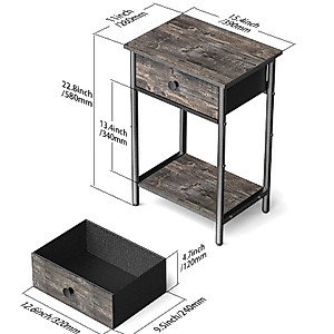 Night Stand Beside Tables with Drawers Nightstand for Small Spaces Side Table with Storage Shelf Rustic End Table Small Night Stand for Bedroom, Living Room, Study, Office, Pantry