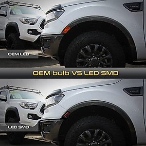 VIPMOTOZ Full Amber LED Strip Front Side Marker Light Fender Lamp Housing Replacement For 2019-2023 Ford Ranger, Black Housing with Smoked Lens, Driver & Passenger Side