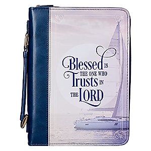 Christian Art Gifts Classic Faux Leather Bible Cover for Women: Blessed is The One Who Trusts - Jeremiah 17:7 Inspirational Bible Verse, Creamy Beige, Medium