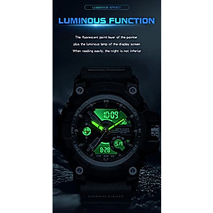 KXAITO Men's Analog Sports Watch Military Watch Outdoor LED Stopwatch Digital Electronic Large Dual Display Waterproof Tactical Army Wrist Watches for Men 3179 (Translucent White)