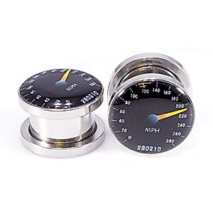 BodyJewelryOnline Pair of Speedometer Logo Screw-Fit Plugs - 2ga(6 mm) - 1/2"(12 mm) 316L Surgical Steel (11mm - 7/16 inch)