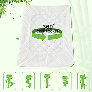 CYMULA King Size Mattress Topper Rayon Made from Bamboo Mattress Pad for Back Pain Relief, Breathable Cooling Pillow Top Mattress Topper for King Size Bed with 8-21" Deep Pocket