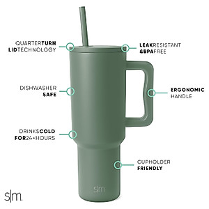 Simple Modern 40 oz Tumbler with Handle and Straw Lid | Insulated Cup Reusable Stainless Steel Water Bottle Travel Mug Cupholder Use | Gifts for Women Men Him Her | Trek Collection | Olive Grove