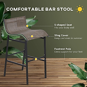 Outsunny 3 Piece Bar Height Outdoor Bistro Set for 2, Round Patio Pub Table 2 Bar Chairs with Comfortable Design & Strong Build, Tan