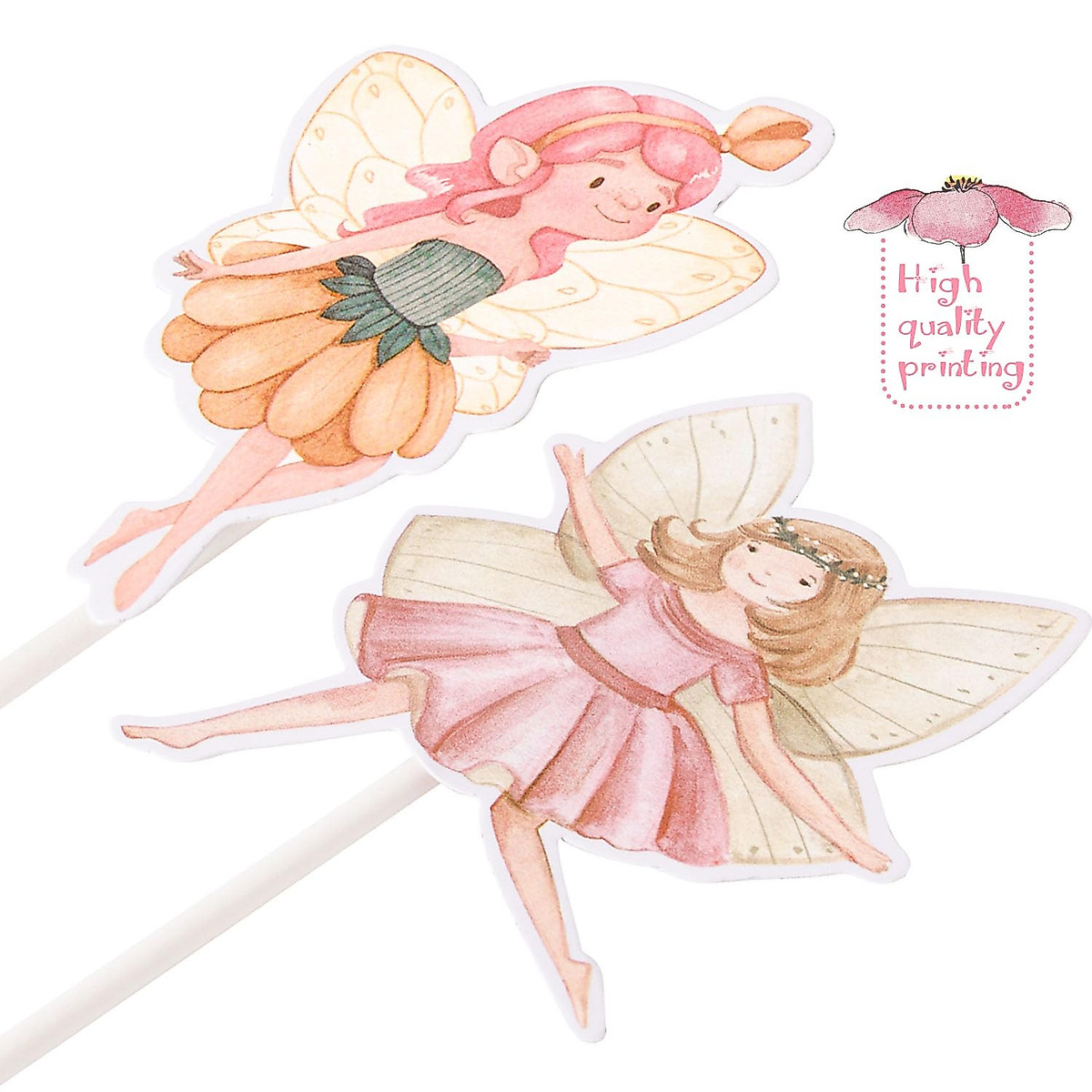 Fairy Cupcake Toppers Flower Fairy Party Cupcake Toppers 24Pcs Fairies Party Cake Picks Garden Birthday Party Decorations for Elves Theme Baby Shower Supplies