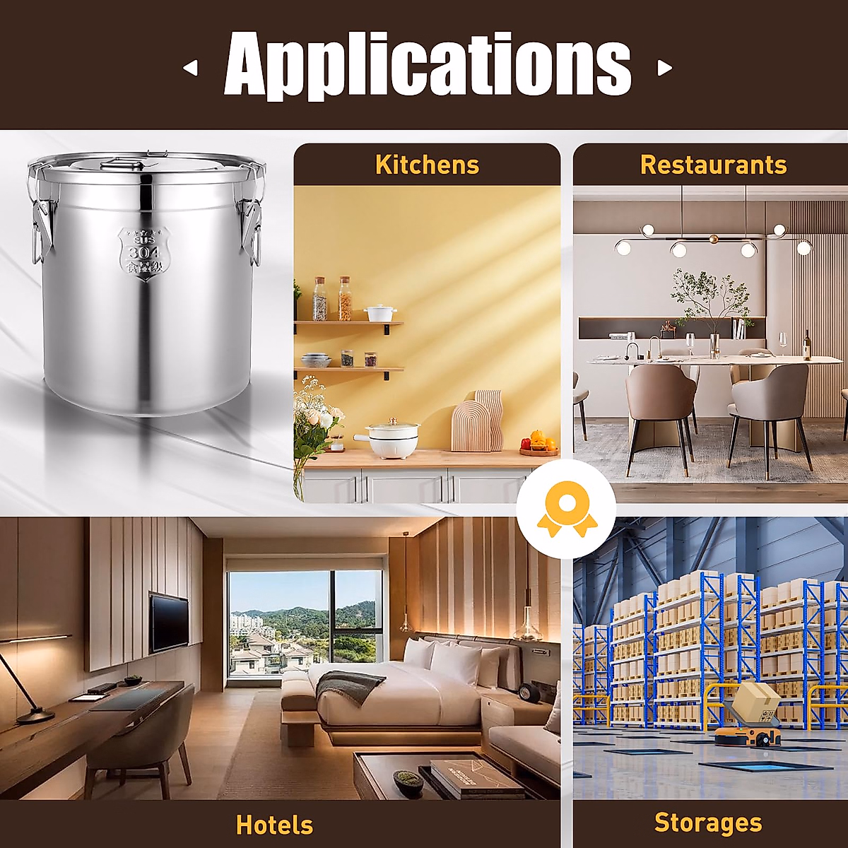 GXFCHYL Stainless Steel Airtight Canister for Kitchen, Rice Cereal Grain Canisters Container with Handles and Lid for Household Kitchen Food (33, Cylinder, 1, JJFTBLC3WDHS8-SHA)