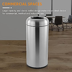 WICHEMI Trash Can Outdoor Indoor Garbage Enclosure, Commercial Trash Bin with Lid Open Top Inside Cabinet Large Garbage Can Stainless Steel Industrial Waste Container (Silver)