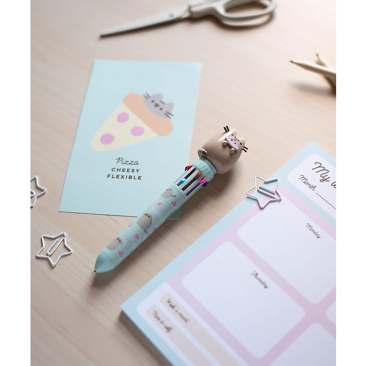 Official Pusheen Pen | 10 in 1 Ballpoint Pen With 3D Pusheen Topper | Pusheen Gift | Kawaii Pen | Multicoloured Pen | Pusheen Gift - Kawaii Stationery