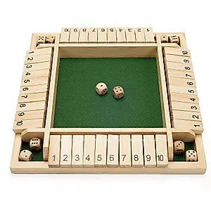 AMEROUS 12 Inches Shut The Box Family Game ( 1-4 Players ), 4 Sided Large Wooden Number Dice Board Game with 12 Dices and Shut The Box Rules for Kids, Adults