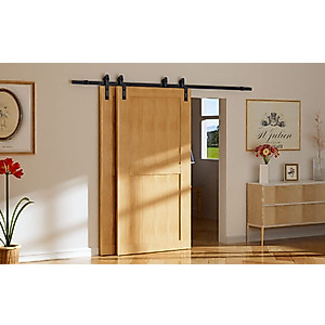 6FT Bypass Sliding Barn Door Hardware Kit, Single Track for Double Door,Heavy Duty,Basic I Pulley,Slide Smoothly Quietly,Easy Install (No Door)