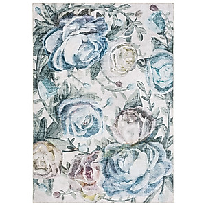 DECOMALL Jasmine Washable Area Rugs 9x12ft, Colorful Modern Floral Non Slip Rug, Soft and Thin Large Carpet for Living Room Bedroom,9x12ft Blue/Multi