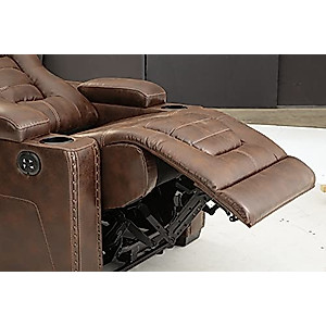 Signature Design by Ashley Owner's Box Faux Leather Power Recliner with Adjustable Headrest, Brown
