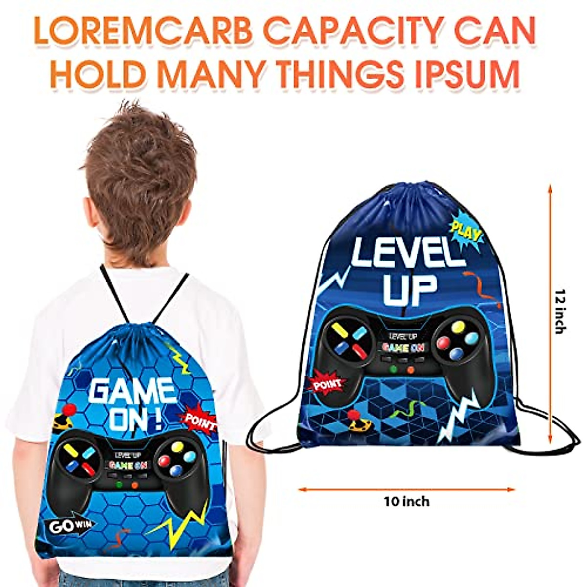 Eccliy 20 Pack Video Game Party Drawstring Bags 12 x 10 Inch Gaming Party Supplies Video Game Party Favors Bags Gamer Party Favors Video Game Goodie Bags for Game Themed Party (Blue, Fresh Style)