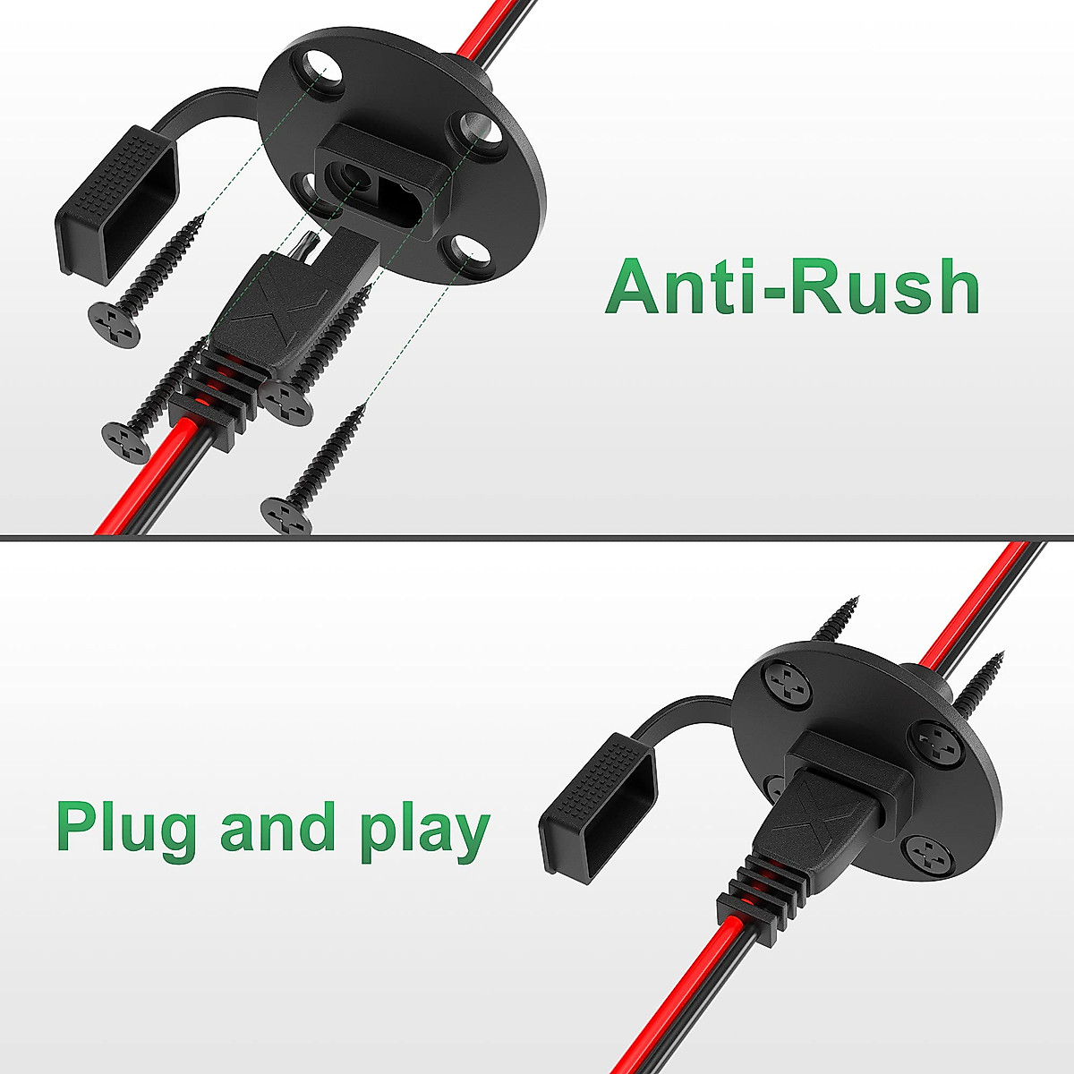 OYMSAE SAE Power Socket Sidewall Port Quick Connect Solar Panel Flush Mount Connector Plug Cable 12AWG SAE Connector Cable with 8 Screws for Solar Generator Battery Charger (2 Pack)