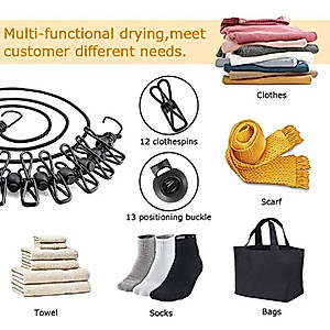 Roctee 3 Pack Portable Travel Clothesline with All 36 Clothespins, Retractable Clothesline Outdoor Laundry Line for Drying Clothes Heavy Duty Windproof (Black)