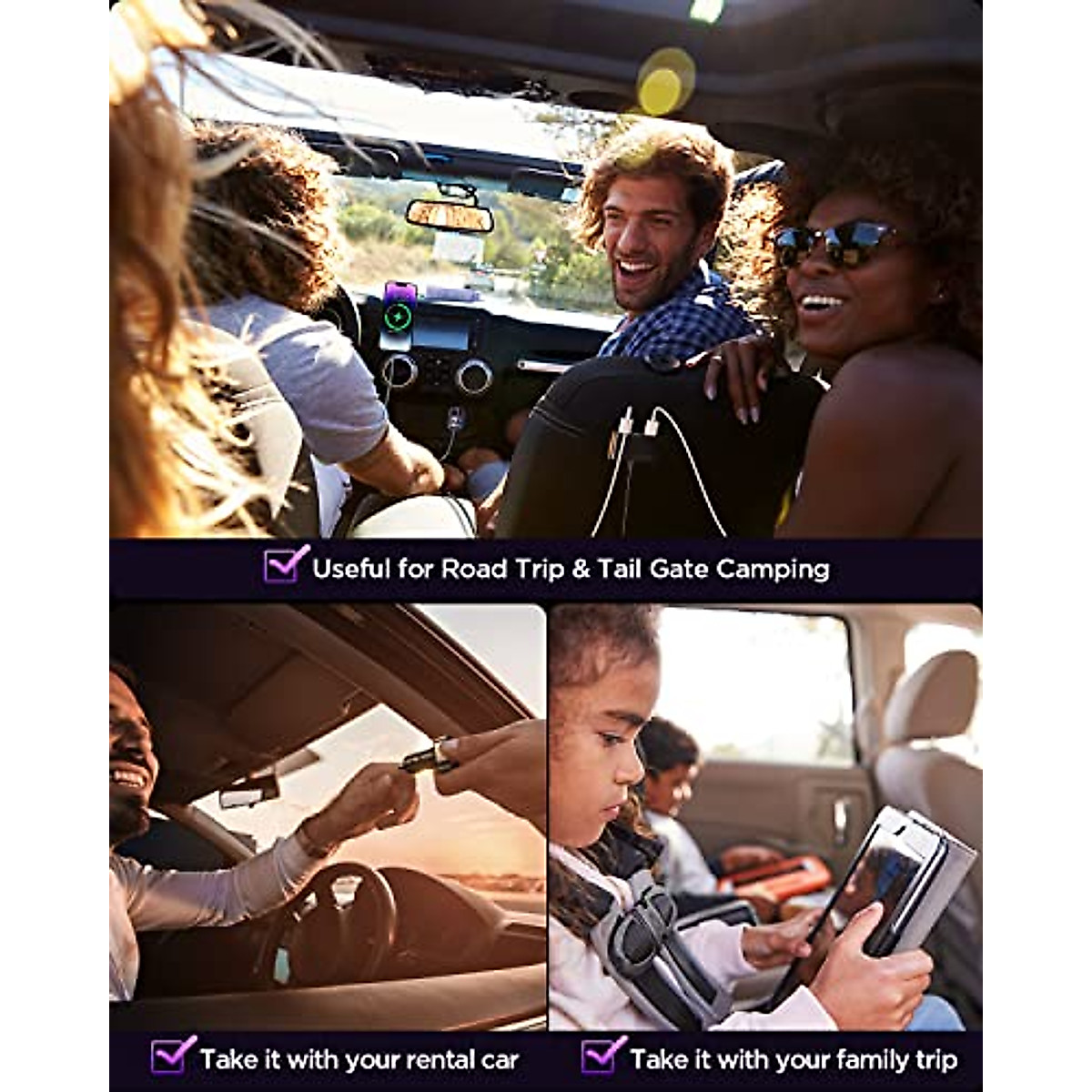 5 Multi USB Car Charger, Car Charger Adapter, USB Car Charger for Multiple Devices, 12V USB Charger Multi Port, Car Charger Cigarette Lighter Adapter USB Charger with 5FT Cable for Back Seat Charging