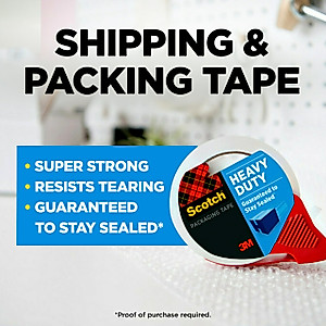 3M Scotch Heavy Duty Shipping Packaging Tape – 1.88 in x 54.6 yds, Clear – 4 Rolls with 2 Dispensers – Strong Seal for All Box Types